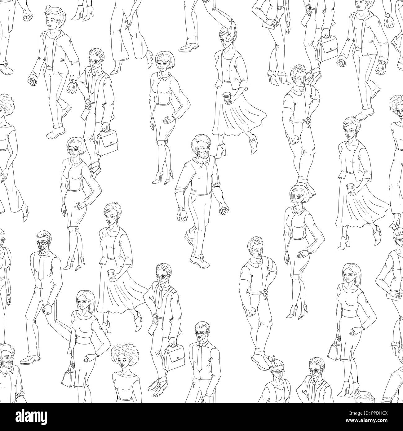 Seamless pattern with business people walking. Sketch style ...
