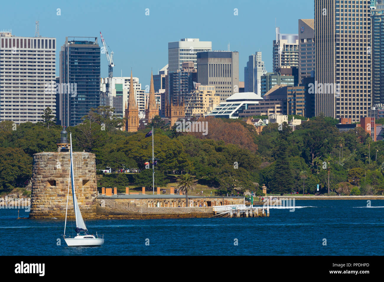 Detail from Sydney Harbour in Australia, including Fort Denison, also ...