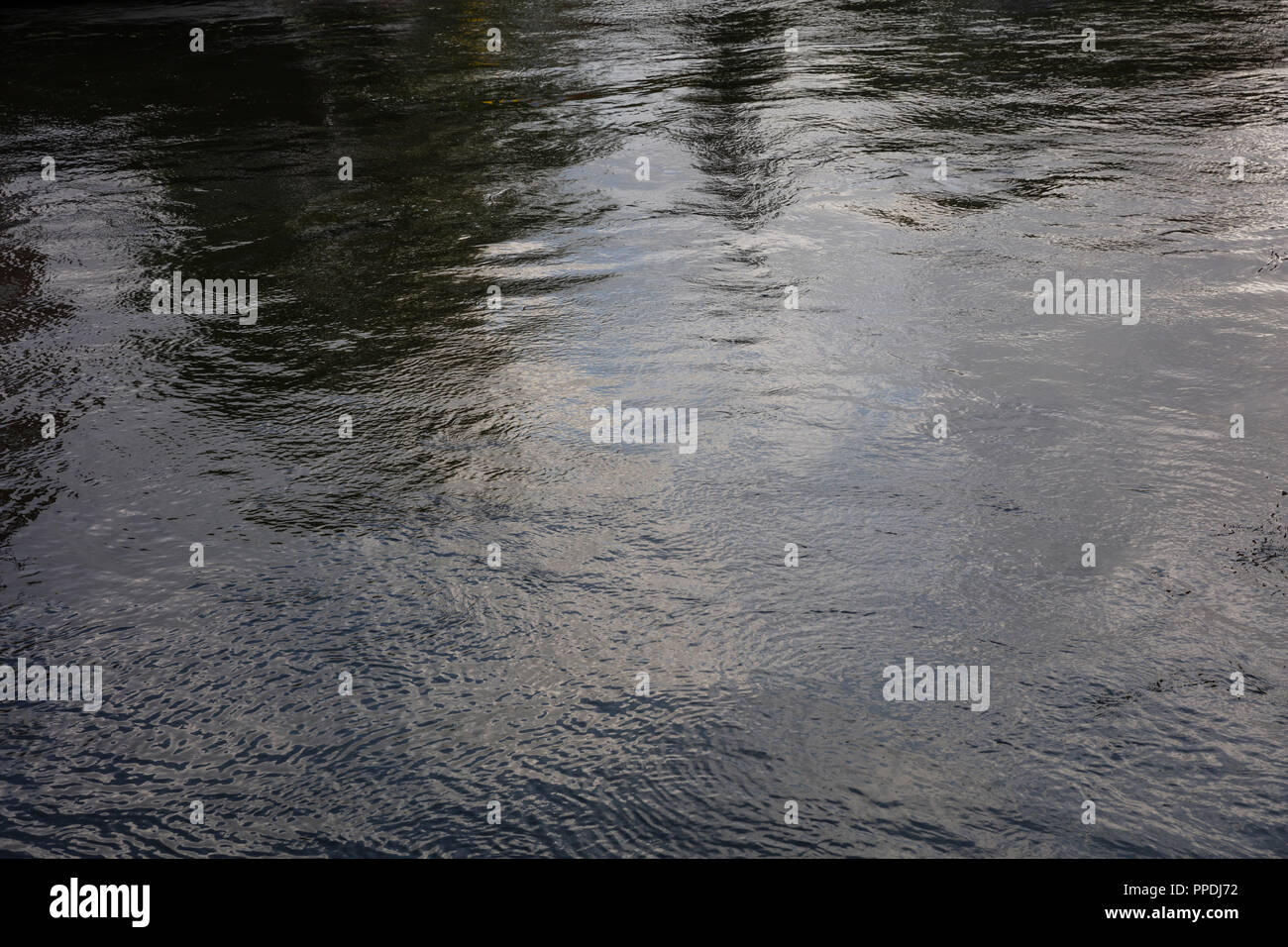 City river water background in the afternoon. Rippled dark surface with ...