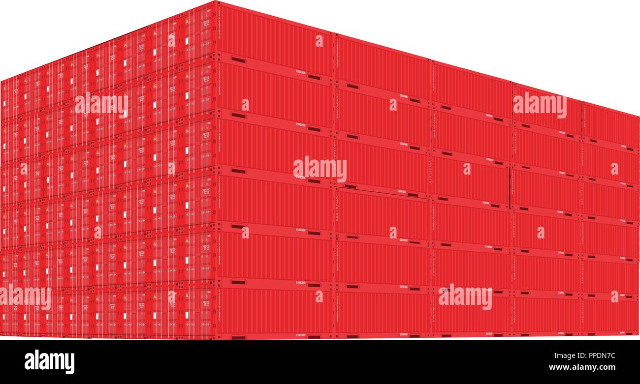 Stack of cargo containers with perspective view. Red color. Vector ...