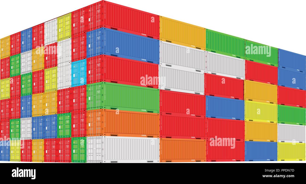 Stack of colorful cargo containers with perspective view. Different ...