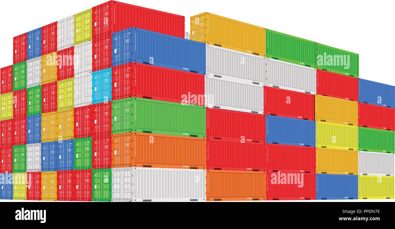 Stack of colorful cargo containers with perspective view. Different ...