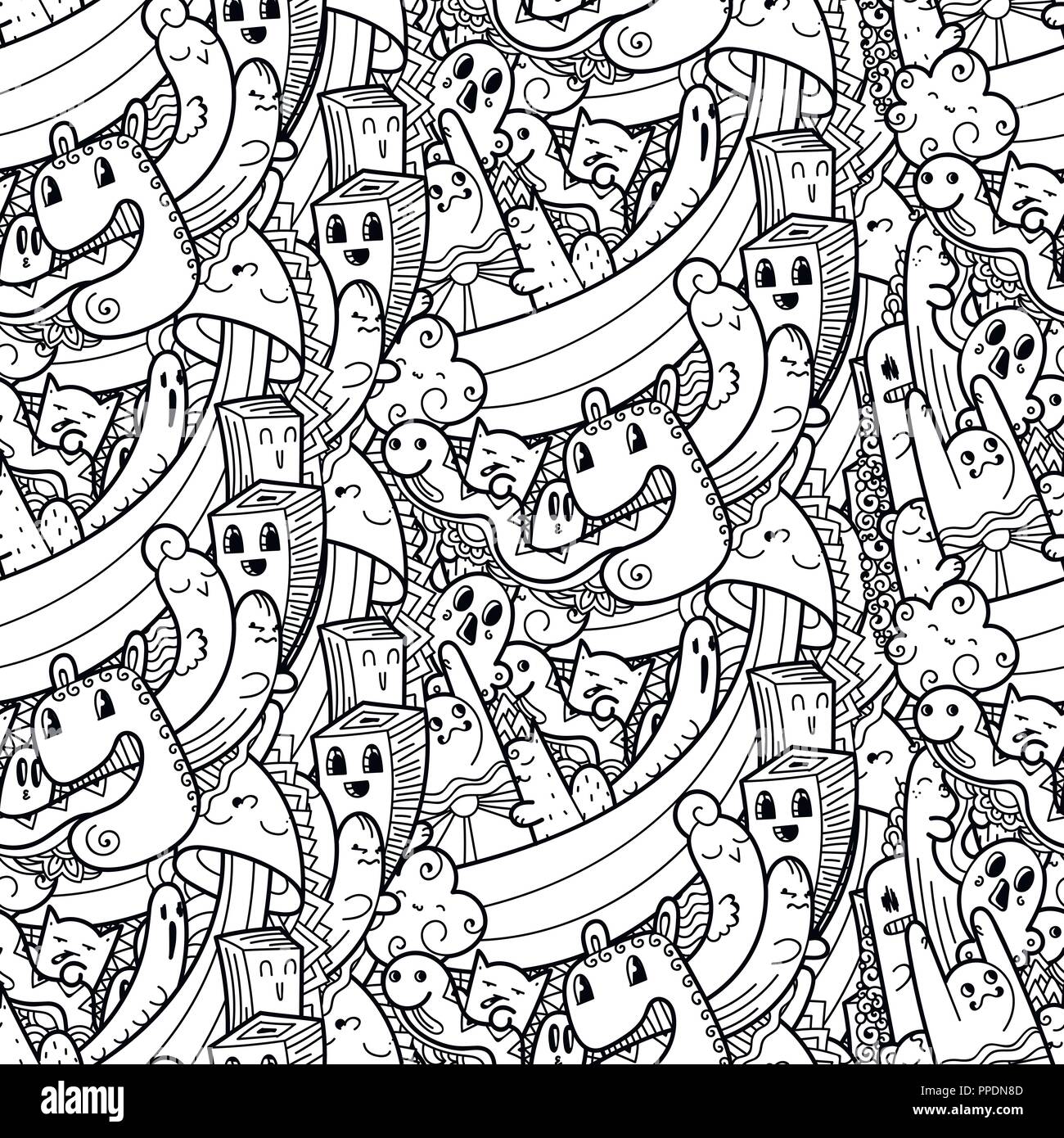Funny doodle monsters seamless pattern for prints, designs and coloring ...