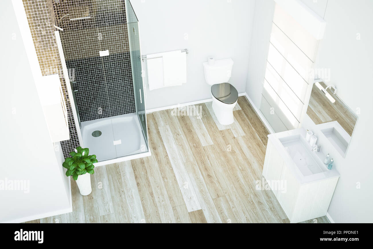 bathroom top view 3d rendering Stock Photo - Alamy