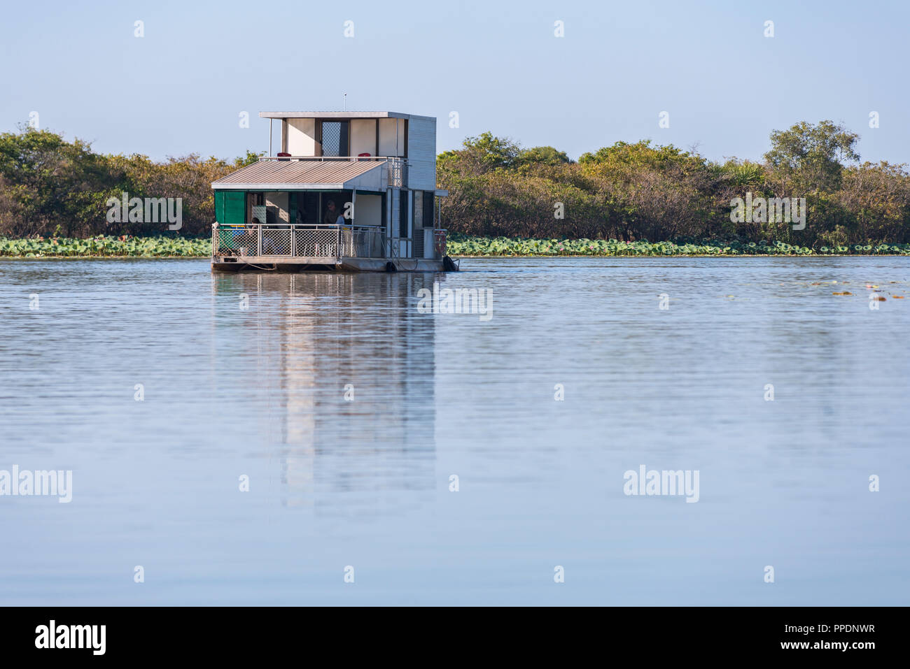 A house boat floating on the Mary River Wetlands, Katherine, Northern ...