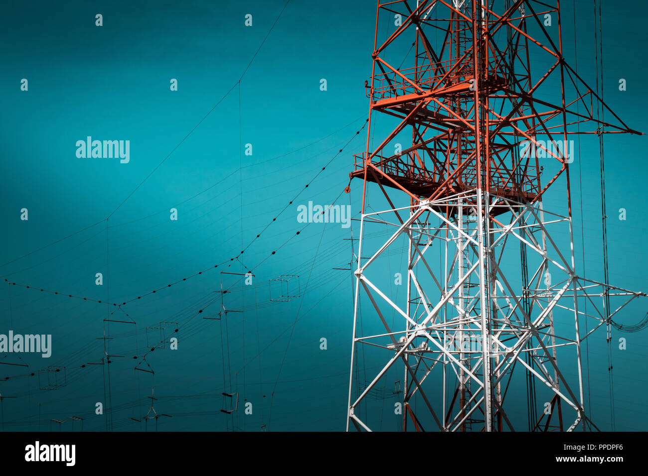 Engineering for communication structures. Massive, red and white power ...