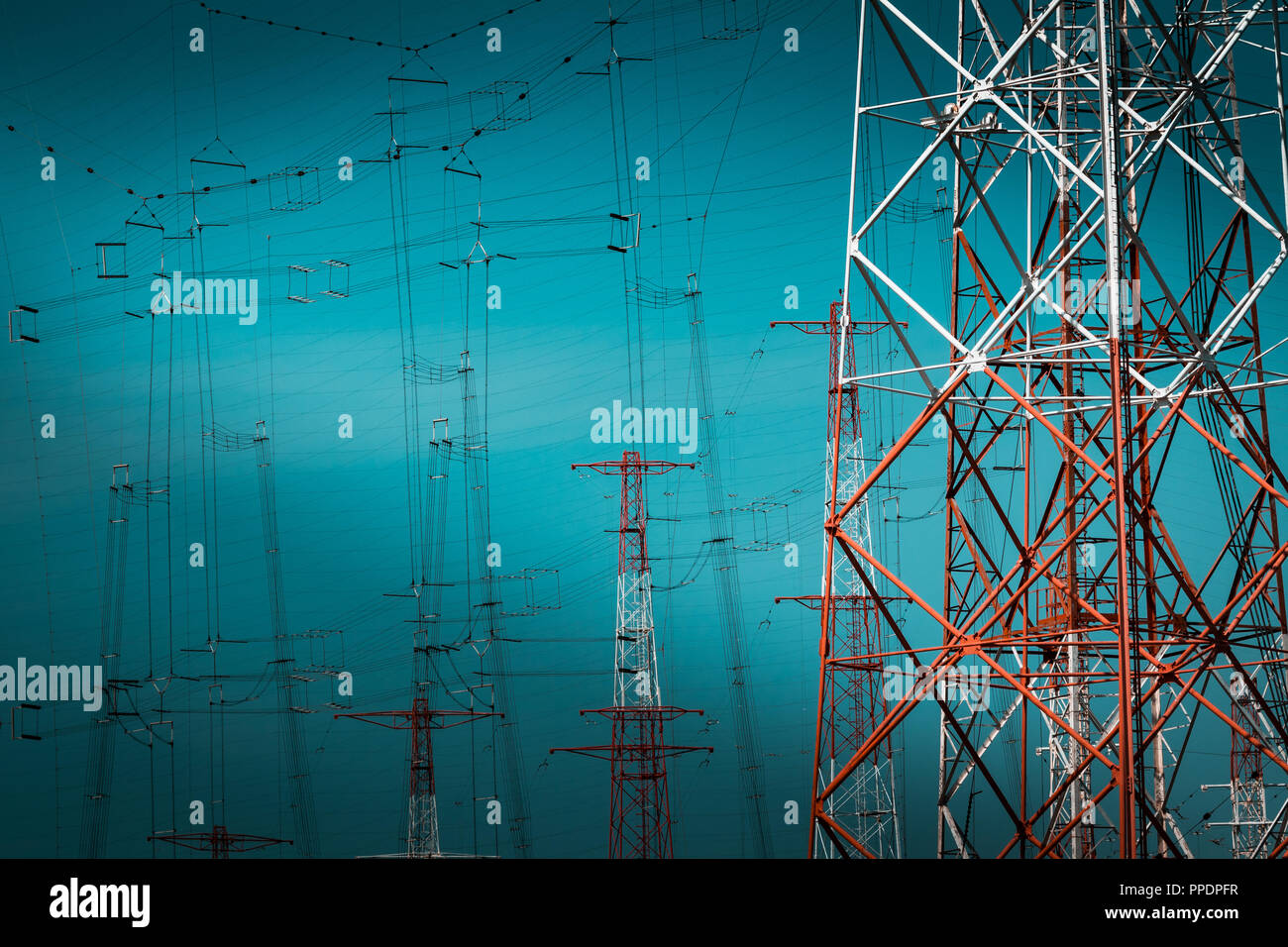 Engineering for communication structures. Massive, red and white power ...