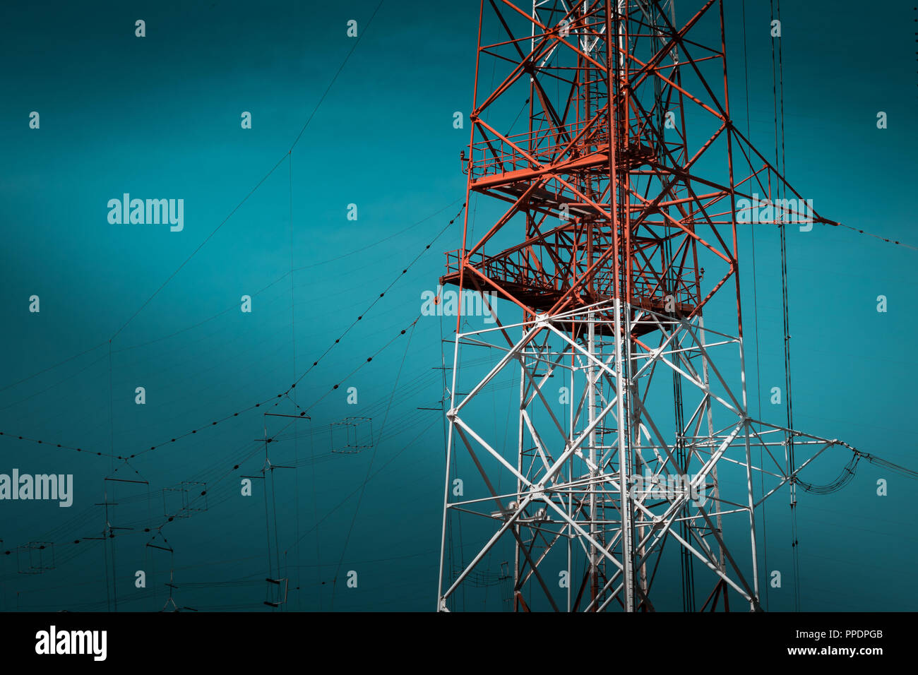 Engineering for communication structures. Massive, red and white power ...