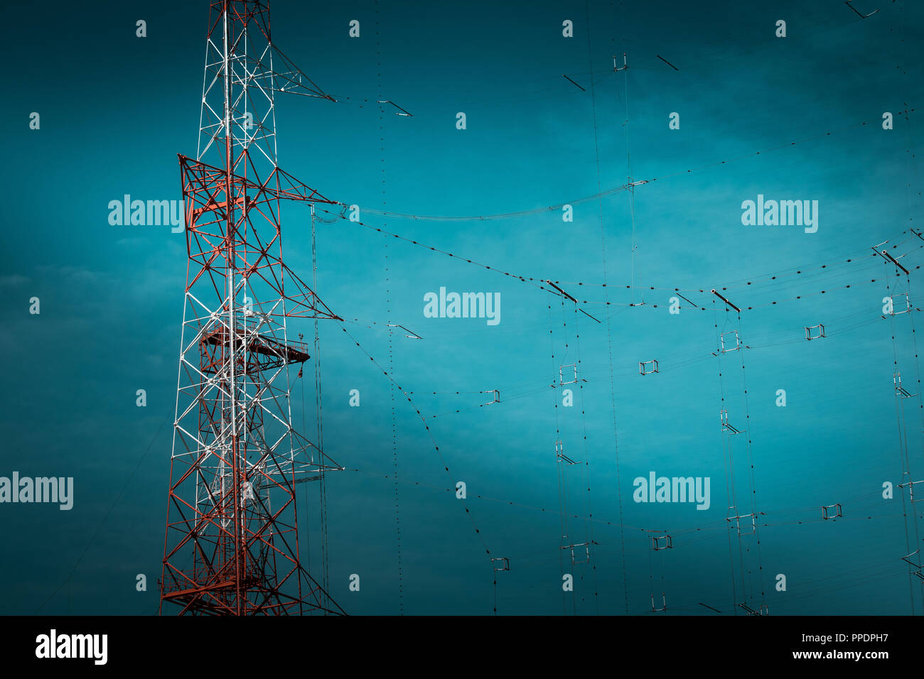 Engineering for communication structures. Massive, red and white power ...