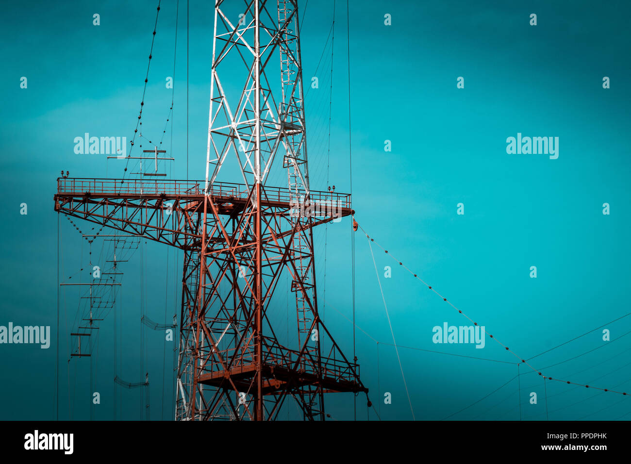 Engineering for communication structures. Massive, red and white power ...