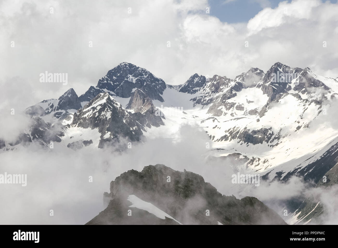 Landscape high mountains with clouds aerial view, nature travels and ...