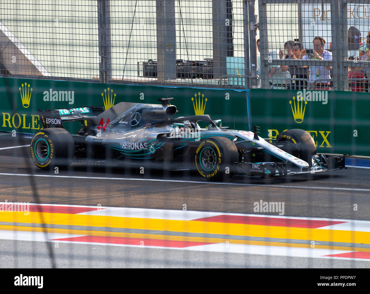 Formula One Racing Car at the Pit Exit of the Marina Bay Street Circuit ...