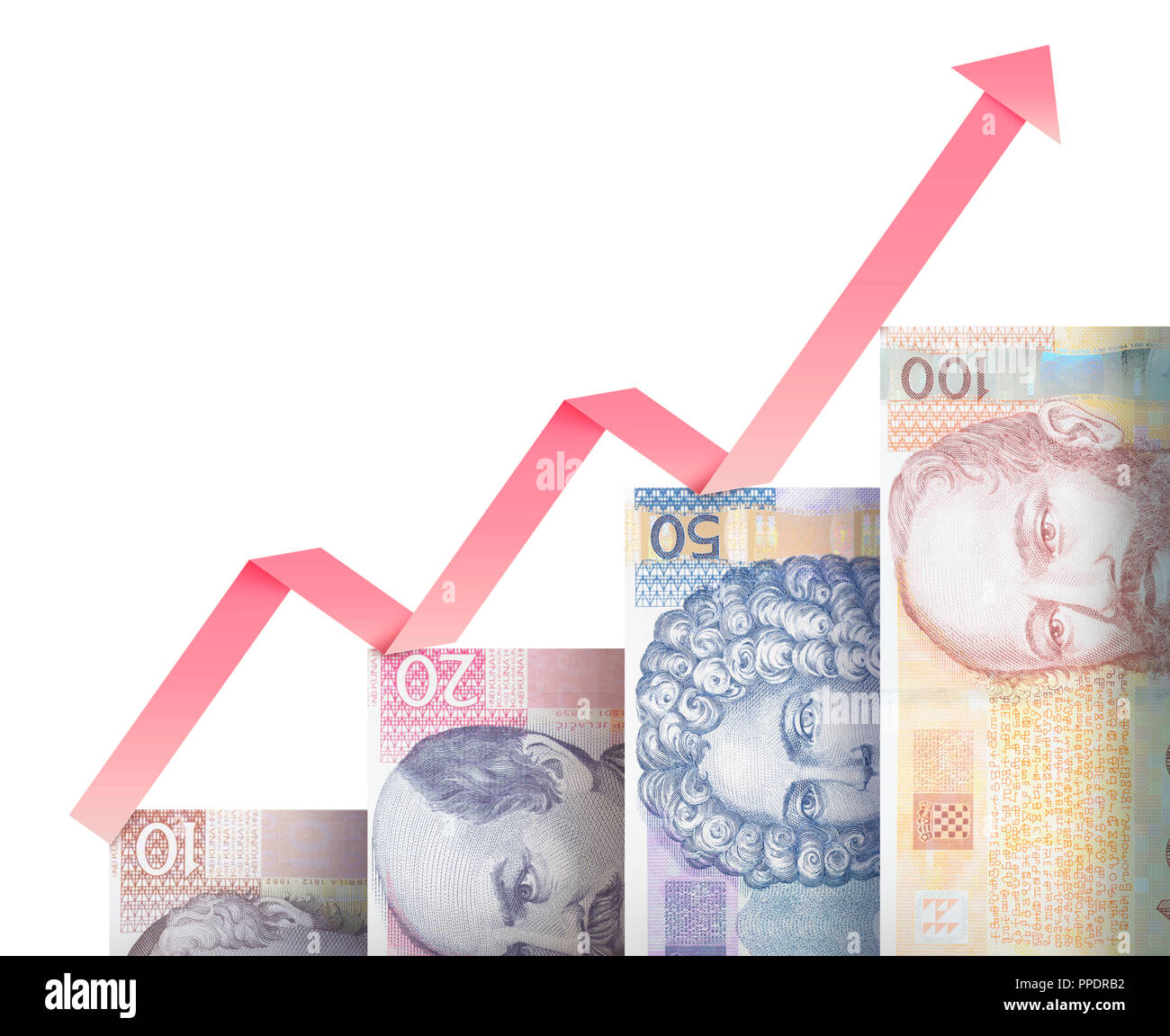 Paper money bills growing in size and value looking like a financial ...