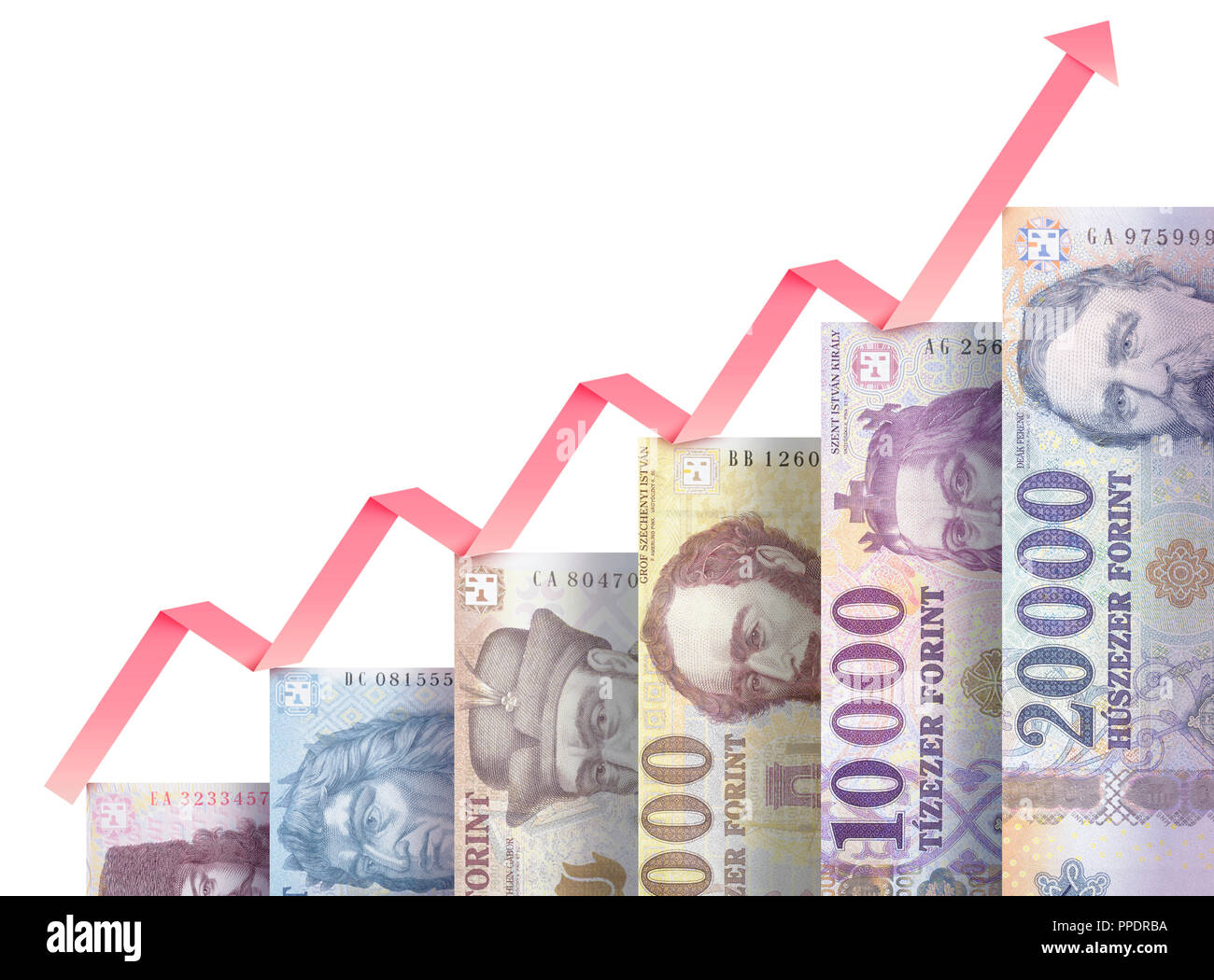 Paper money bills growing in size and value looking like a financial ...