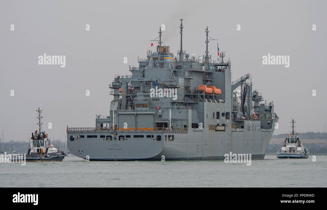 USNS Robert E Peary (T-AKE-5) a US Navy supply ship, making a return ...