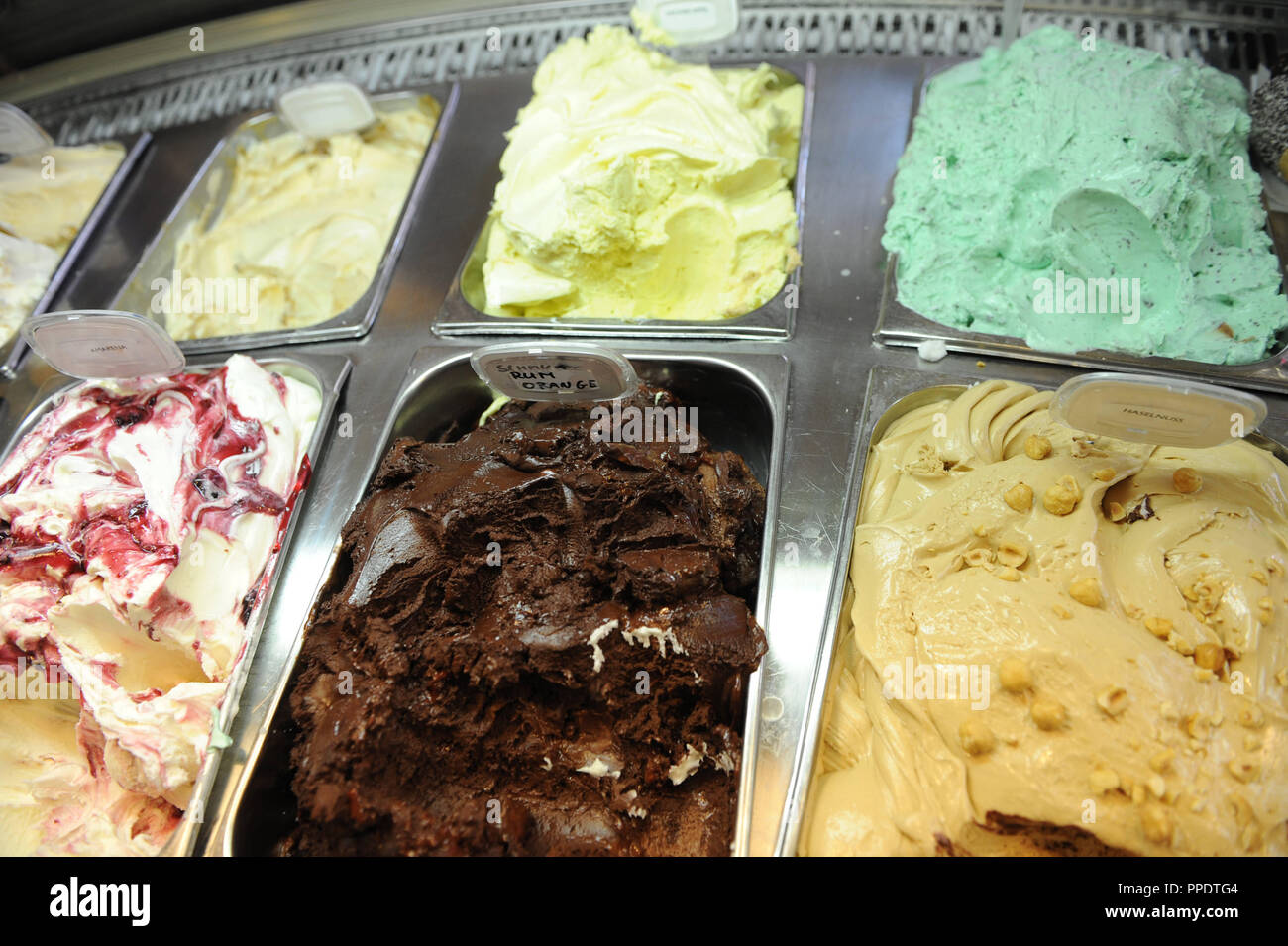 Different types of ice cream at Gelateria Gino at Leopoldstrasse 52 a ...