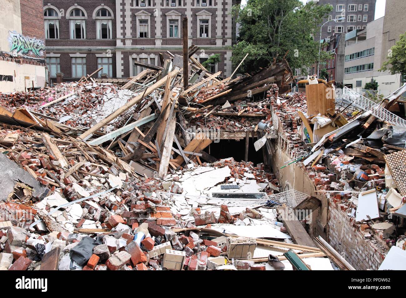 PHILADELPHIA, USA - JUNE 11, 2013: Building collapse area in ...