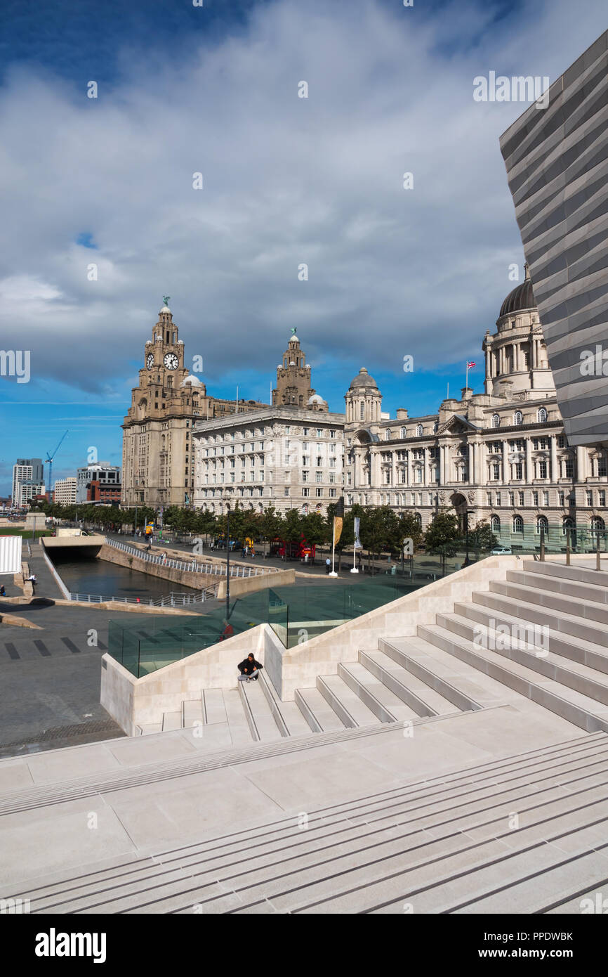 View of the Liverpool waterfront buildings from the newly opened steps ...