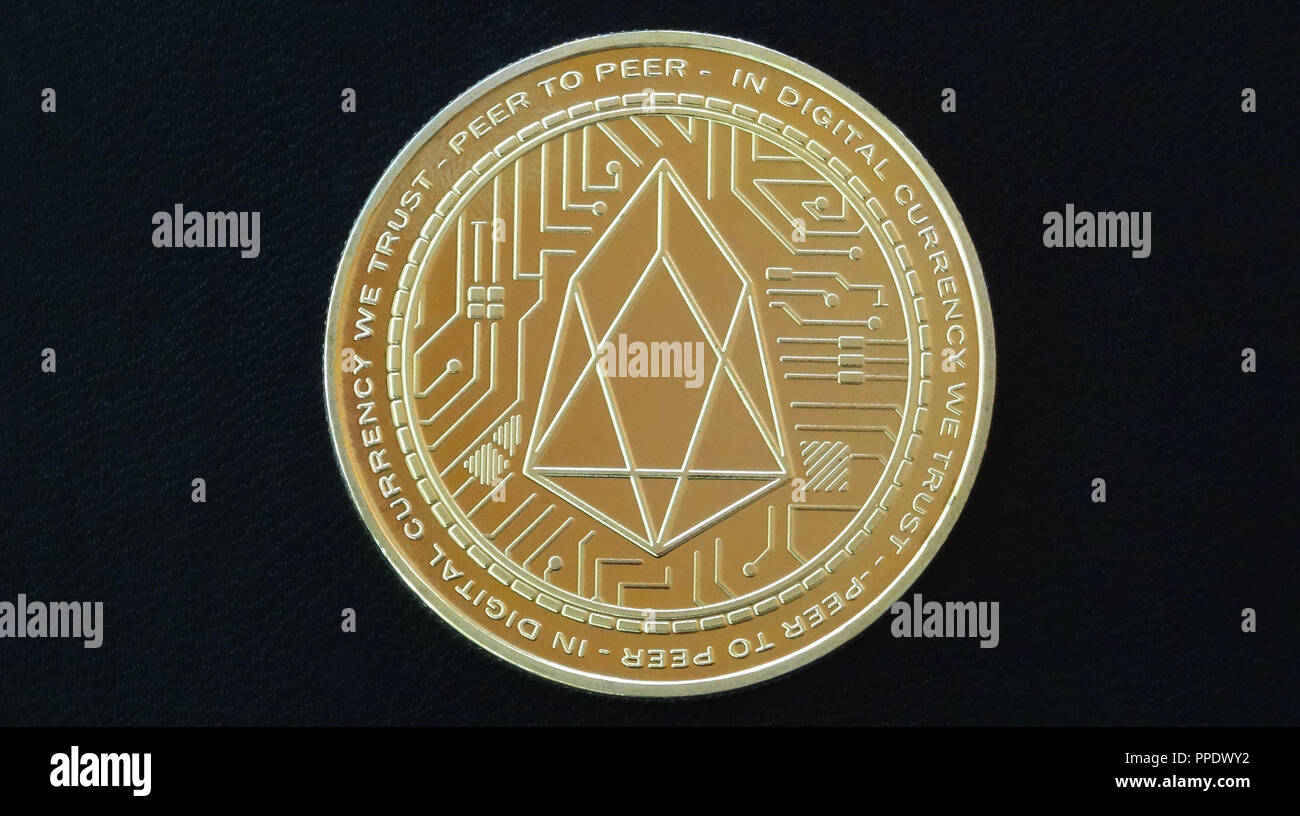 EOS, crypto currency coins, blockchain digital money Stock Photo - Alamy