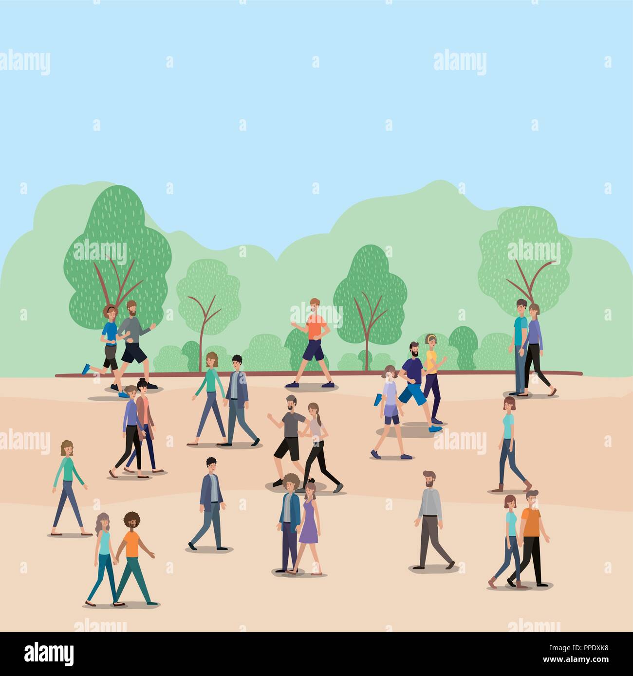 Cartoon Group Of People Walking