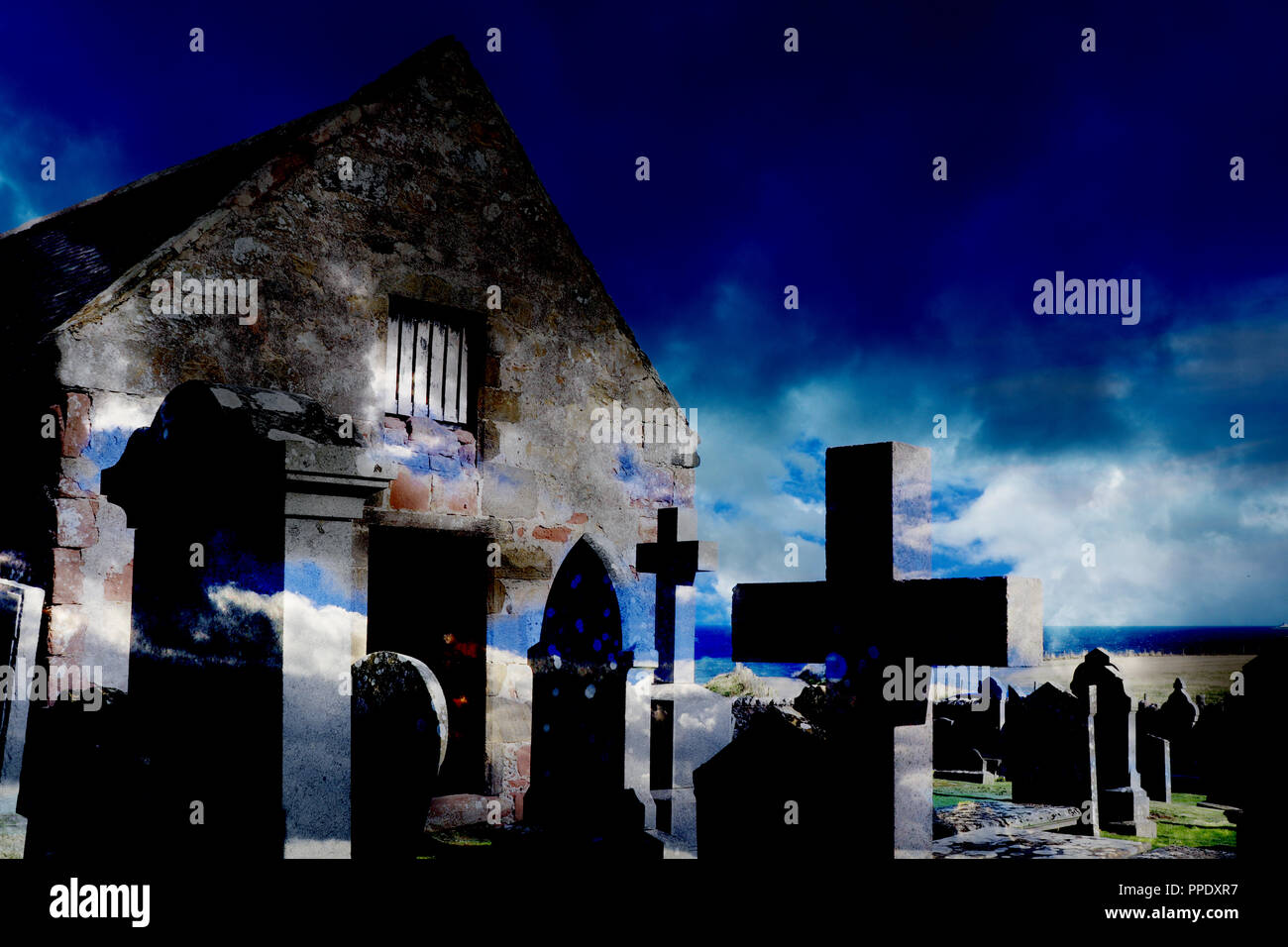 Spooky graveyard with gravestones, tombstones Stock Photo - Alamy