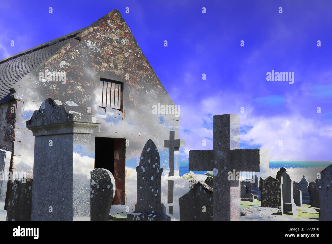 Spooky graveyard with gravestones, tombstones Stock Photo - Alamy