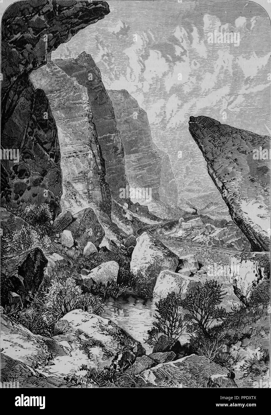 Engraving of the cliffs of Echo Canyon in Utah, from the book 'The ...