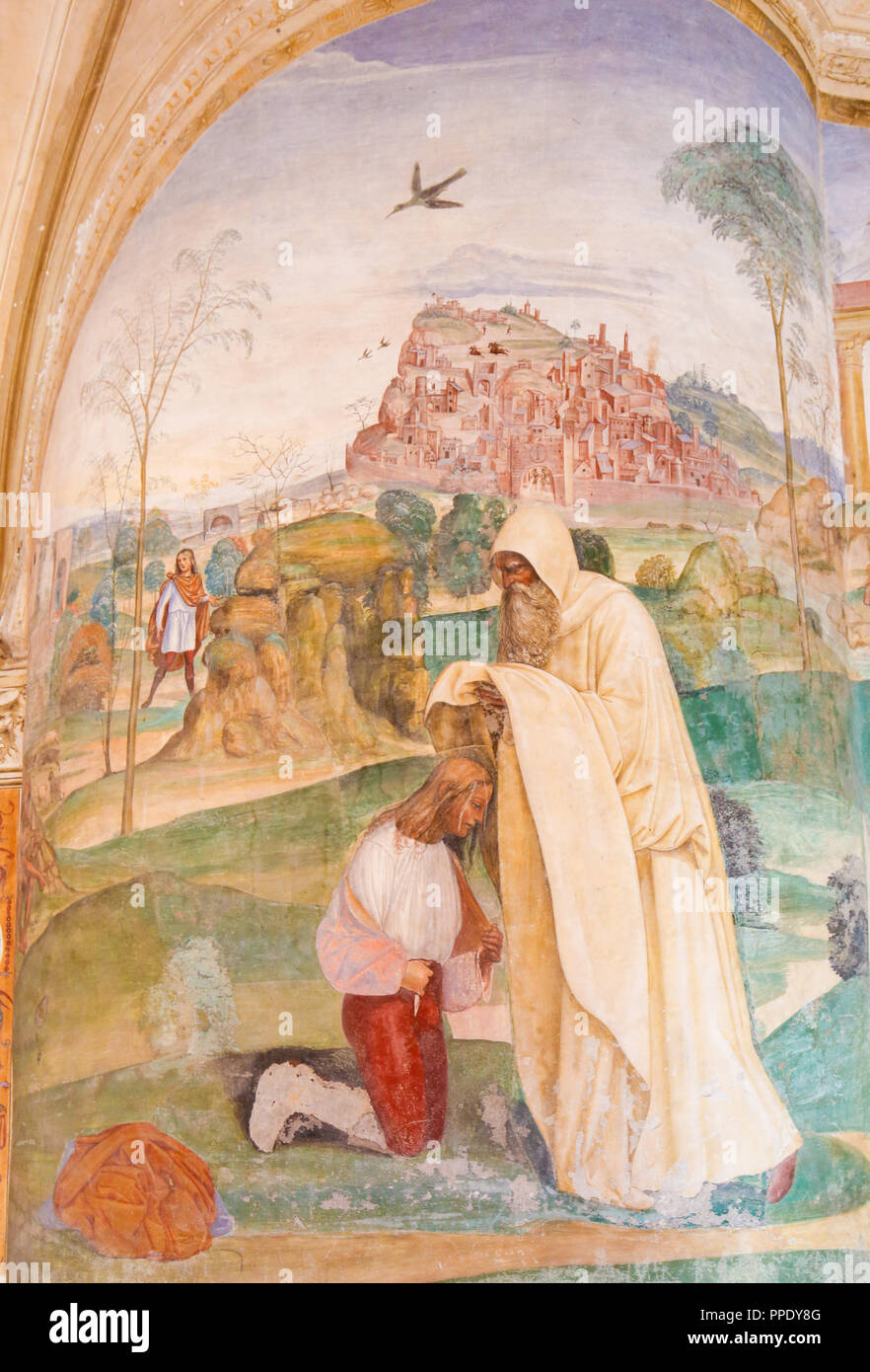 Fresco in the Monastry of Monte Oliveto Maggiore, near Siena, Tuscany ...