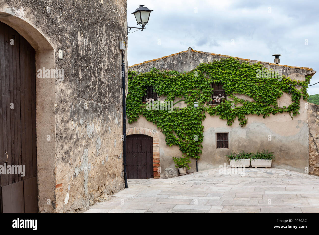 Traditional street small village of Castellet,Catalonia,Spain Stock ...