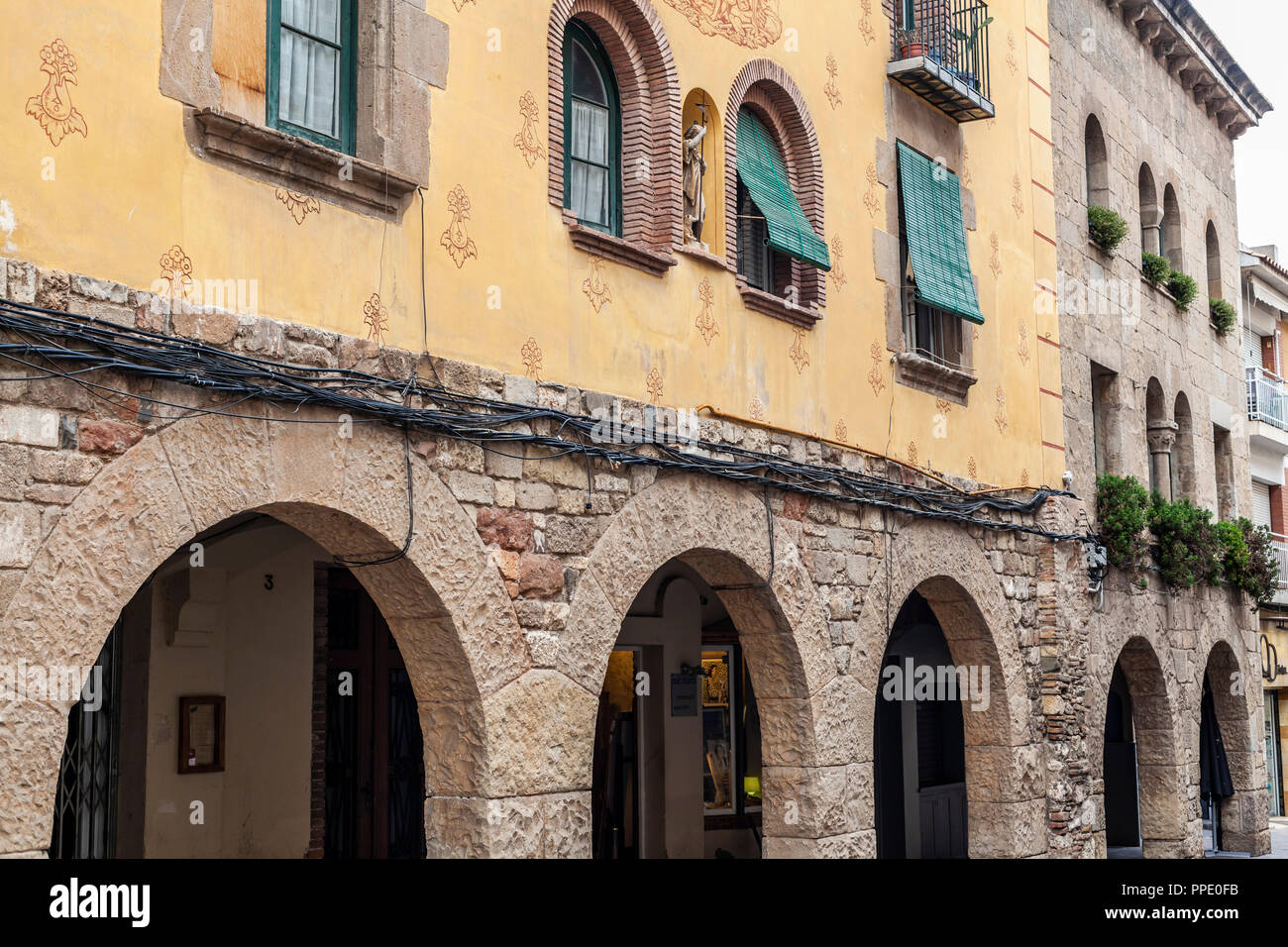 Medieval houses in old quarter,main street,calle mayor,Sant Cugat ...