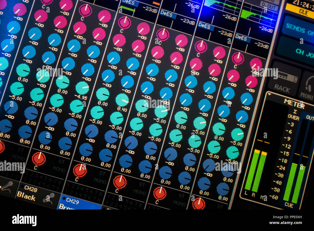 Professinal Audio Mixing Desk/ console Display with vu indicators, aux ...