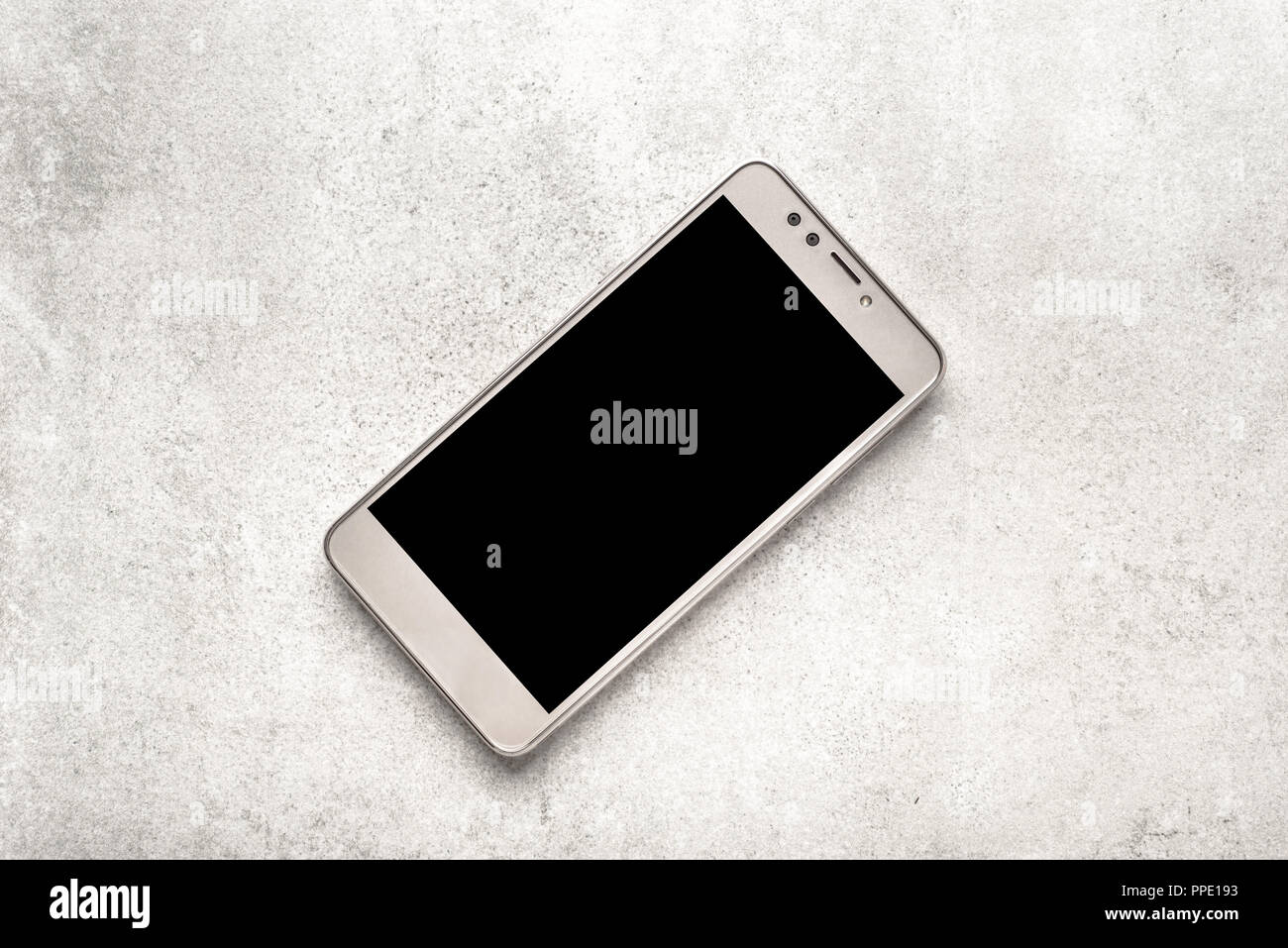 Silver smartphone with black screen, cell phone concept Stock Photo - Alamy