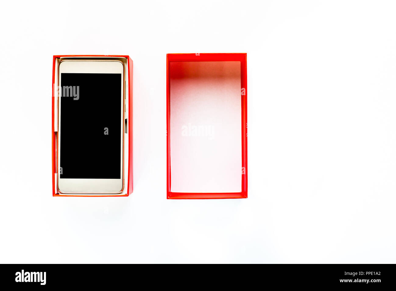 Elegant modern smartphone, box with smart phone with black screen ...