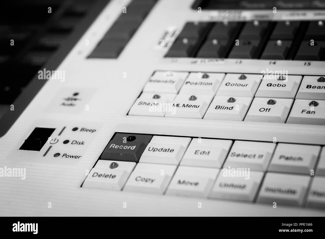 Pro Lighting Designers Programming Contol buttons, white desk Stock ...