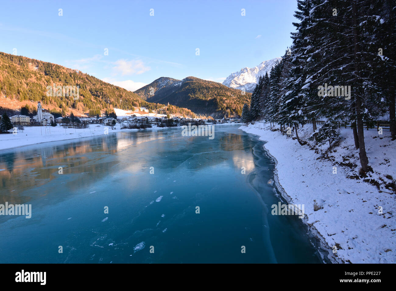 a beautiful lake completely frozen Stock Photo - Alamy
