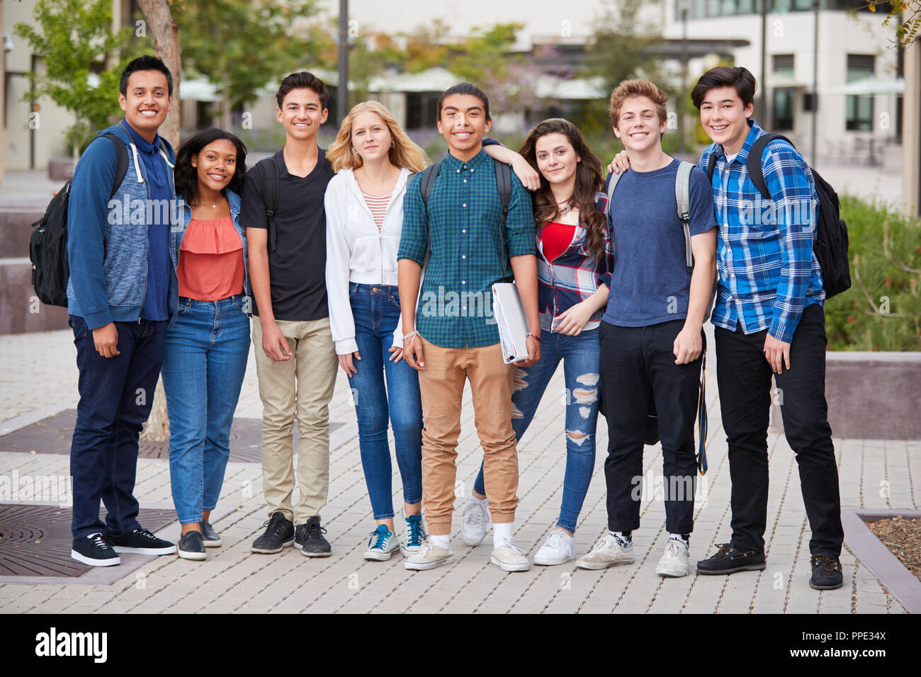 Portrait Of High School Students Outside College Buildings Stock Photo ...
