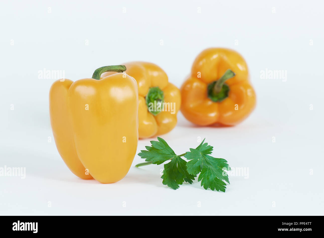 bell pepper and sprig of parsley .isolated on a white background Stock ...