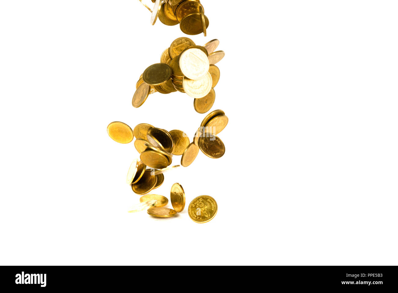 Movement of falling gold coin, flying coin, rain money isolated on ...