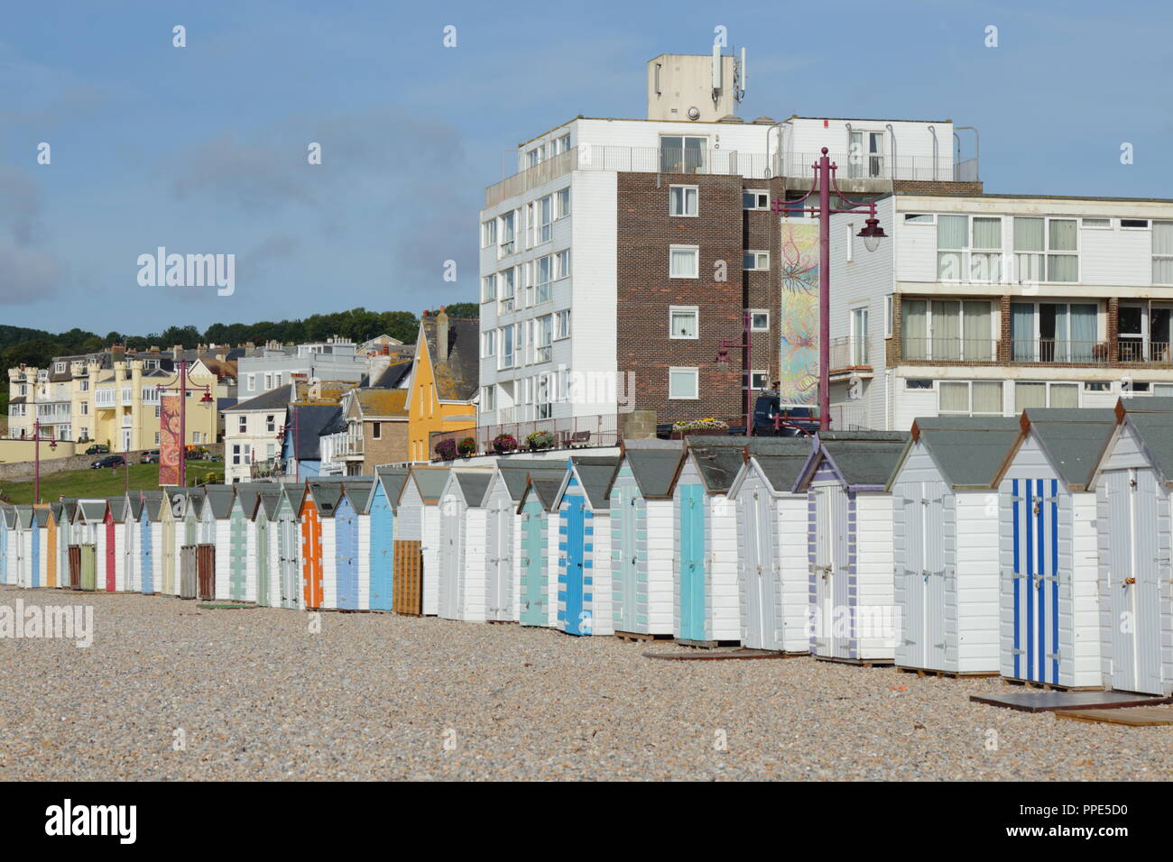 Beach huts in town of Seaton in East Devon Stock Photo - Alamy