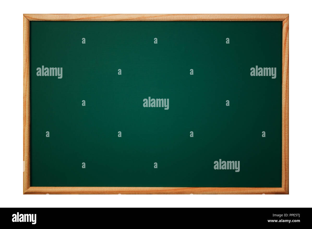 Empty green chalkboard or school board background and texture with wood ...
