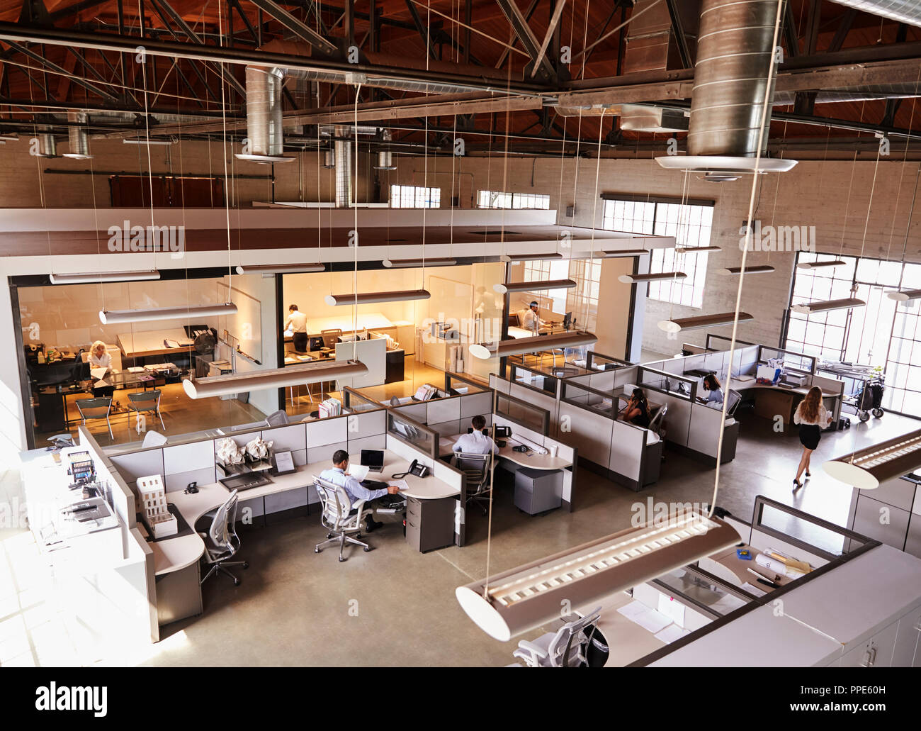 Elevated view of a busy open plan office Stock Photo - Alamy