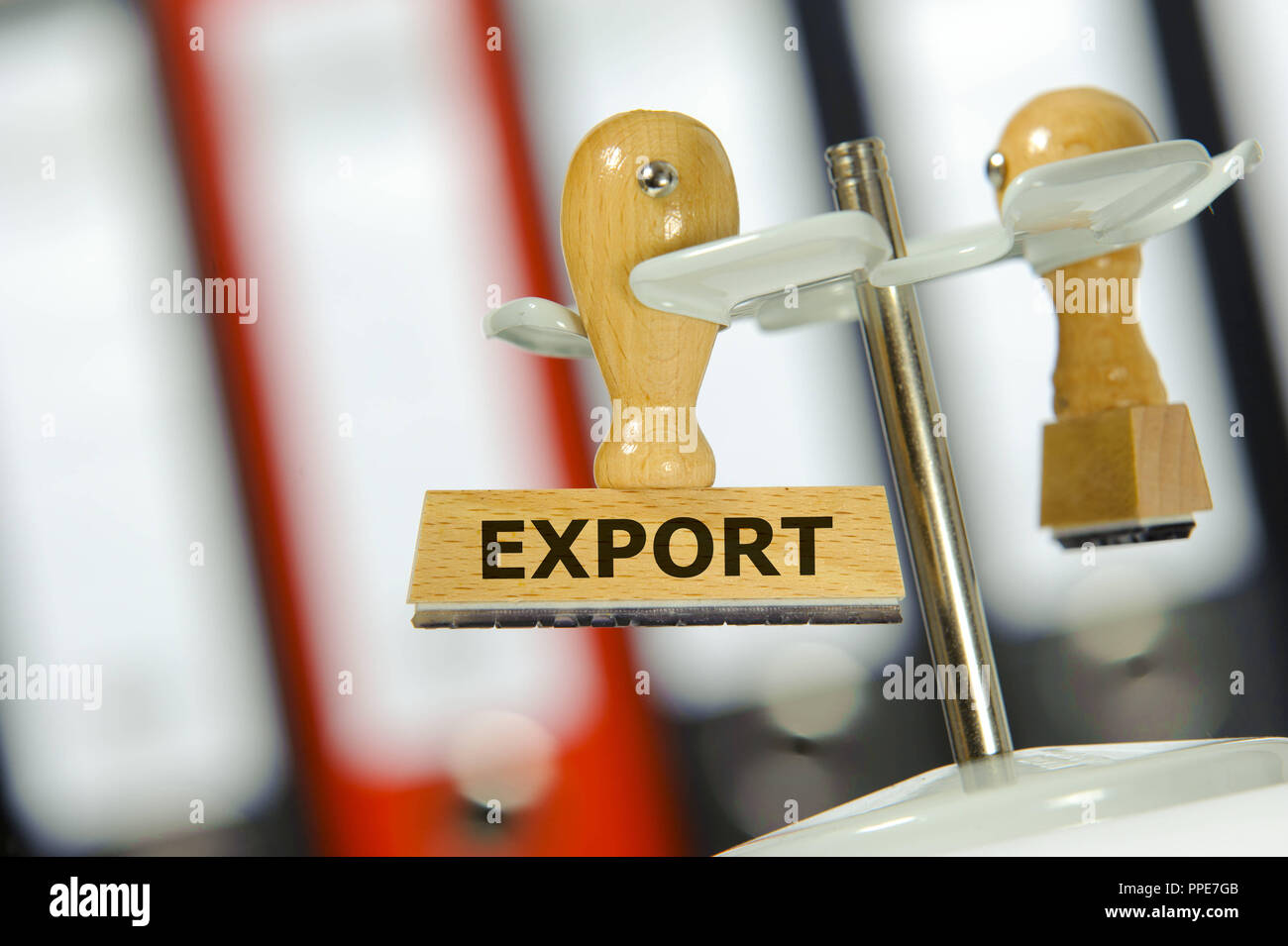 Export label on a wood stamp in the office Stock Photo - Alamy