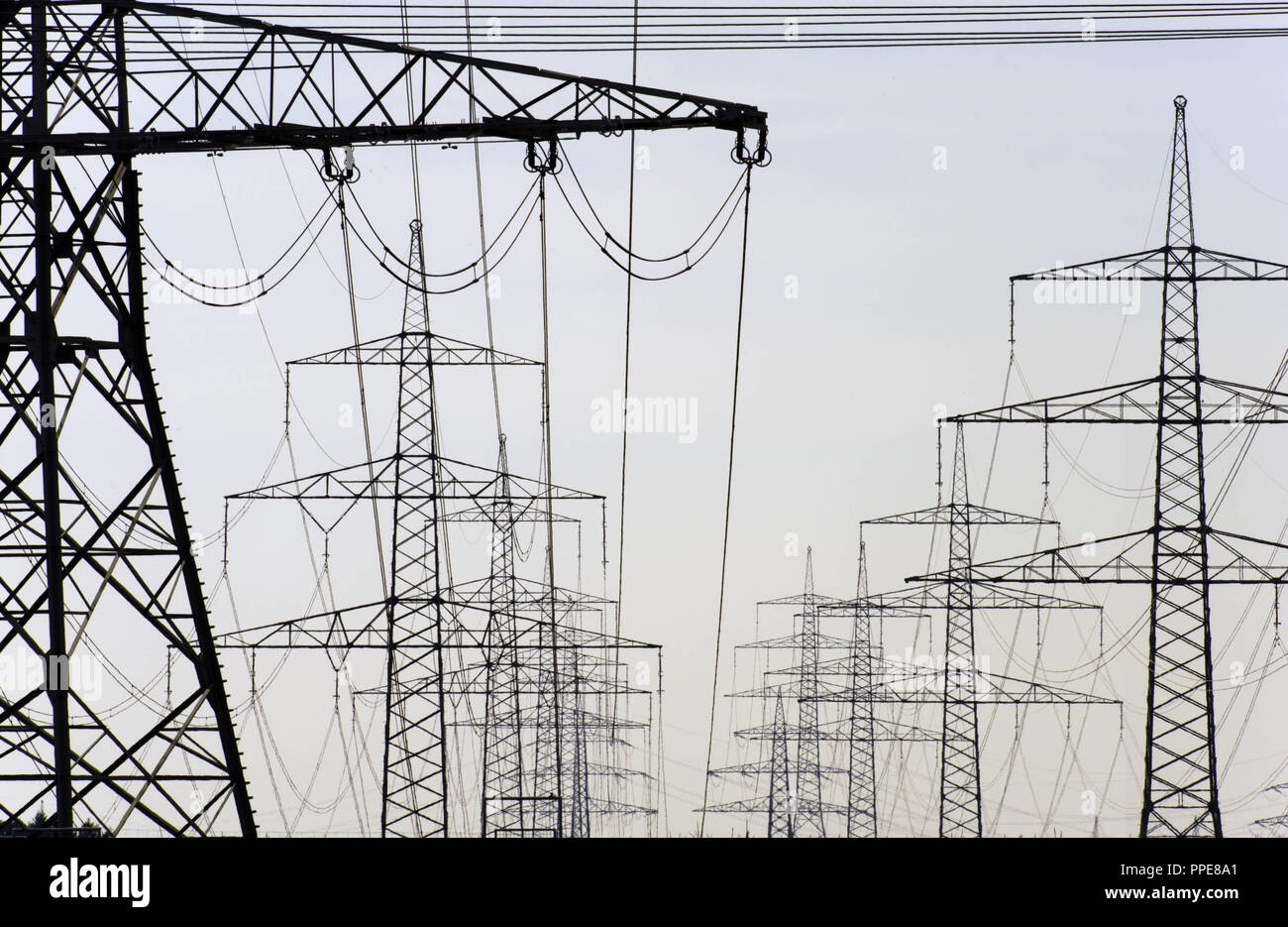 Electric towers with many power lines hi-res stock photography and ...
