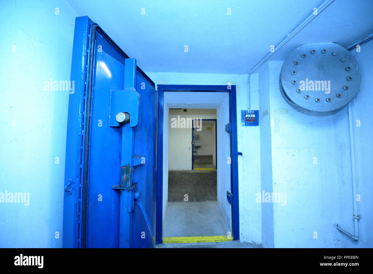 Steel door in an air raid shelter from World War II in the ...