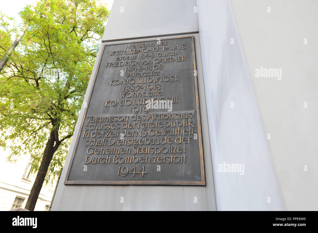 A plaque on the building of the Bayerische Landesbank (LB) at the ...