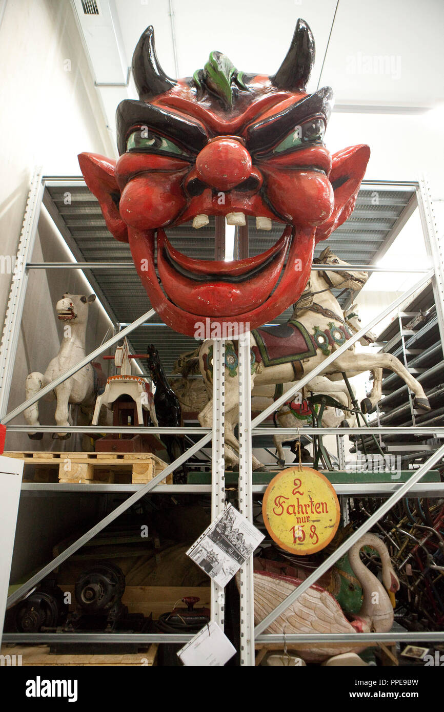 Devil mask from the ghost train from Oktoberfest in the Museum Depot of ...