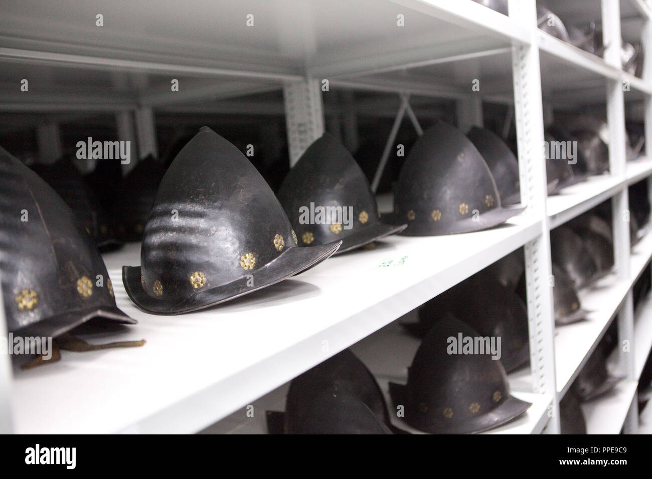 Old helmets in the Museum Depot of the City of Munich in the ...