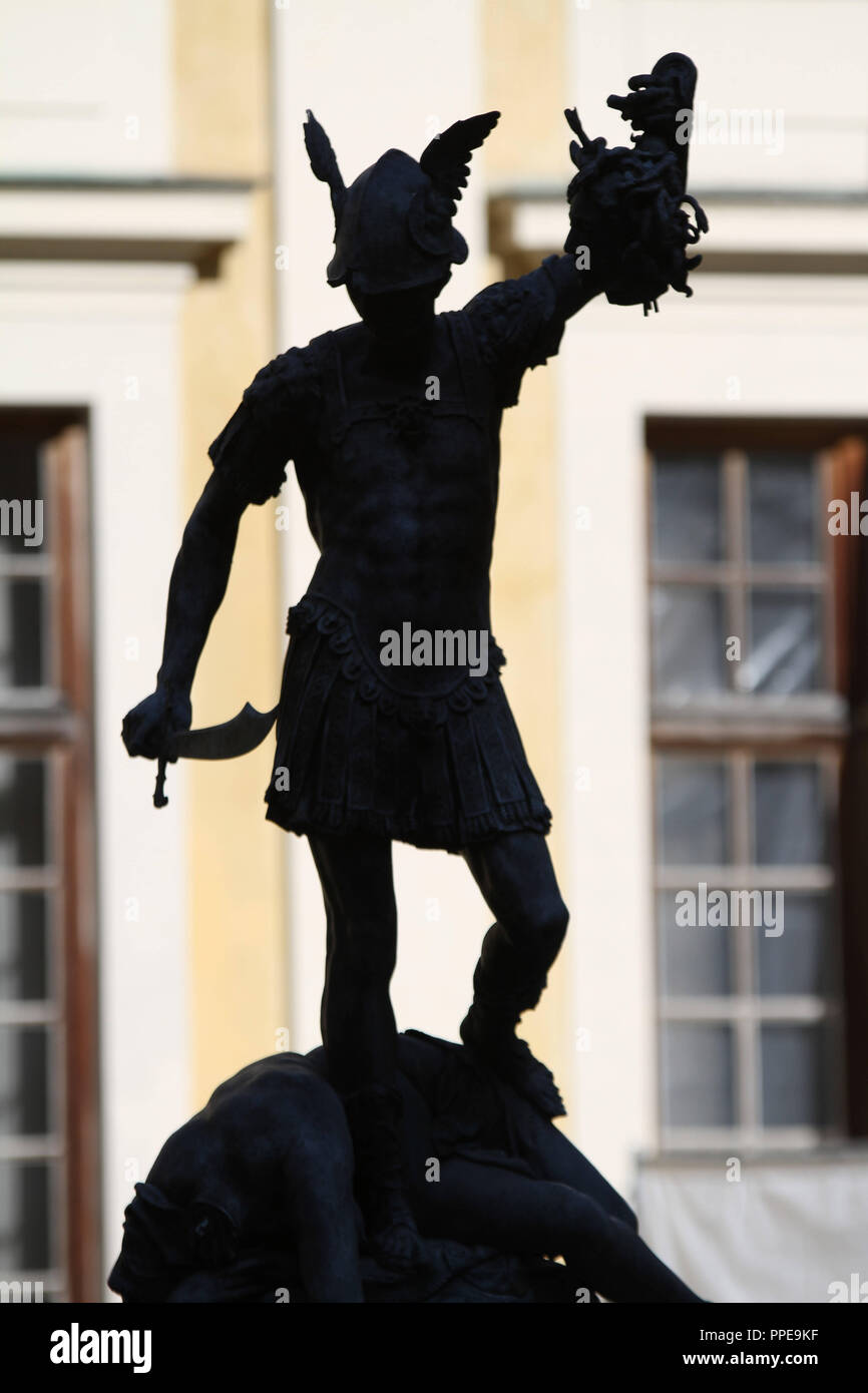 Bronze statue of Perseus (copy) by Hubert Gerhard in the Grottenhof (Grotto Court) of the Munich ...