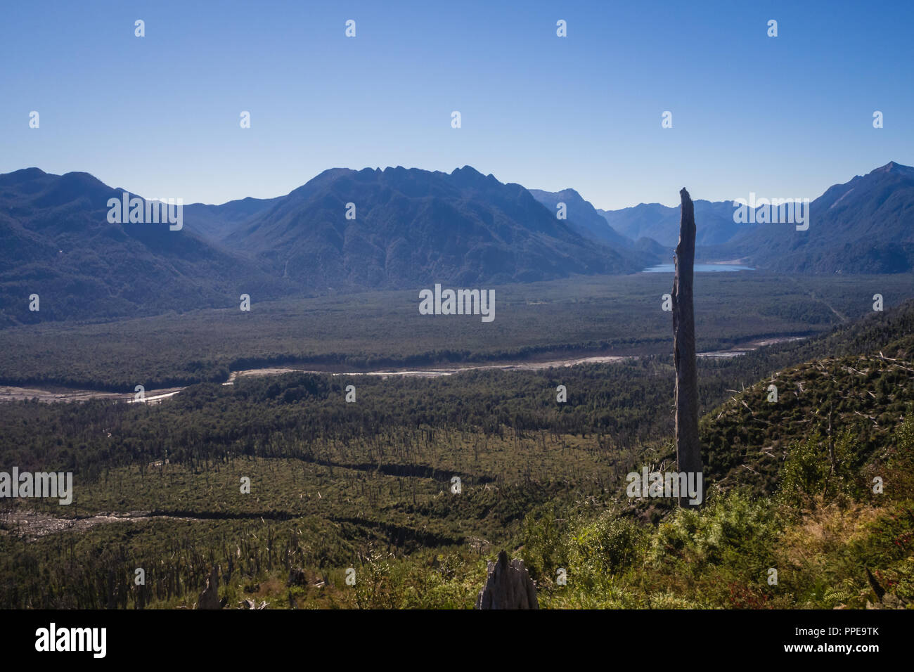 Panoramic from the top of Chaiten volcano in patagonia, Chile. Detail ...