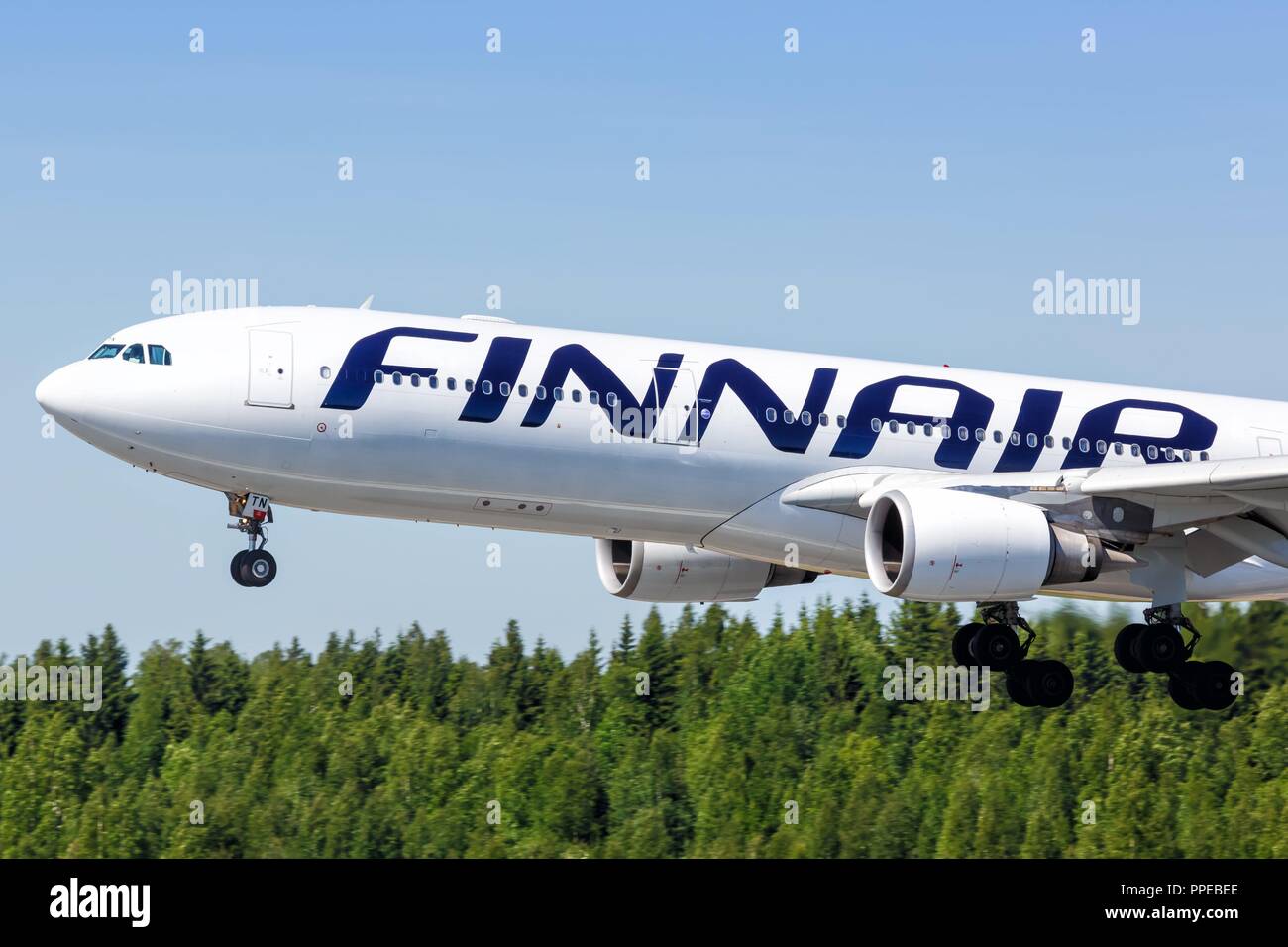 Helsinki, Finland - May 25, 2018: Finnair Airbus A330 airplane landing ...